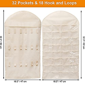 Foraineam 4 Pcs Hanging Jewelry Organizer, 32 Pockets 18 Hook and Loops Double Sided Jewelry Display Storage Bag, Travel Jewelry Organizer Holder for Necklace Bracelet Earring Ring Chain Knitting Tool