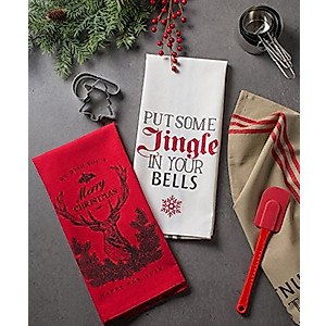 DII Holiday Collection Vintage Print Dishtowel Set, 18x28, Christmas Stag, 3 Piece