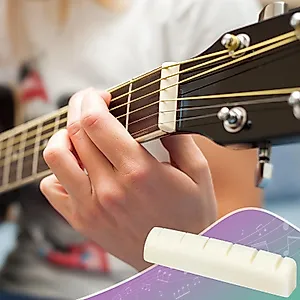 Blisstime 6 String Acoustic Guitar Bone Bridge Saddle and Nut Made of Real Bone for Acoustic Folk Guitar