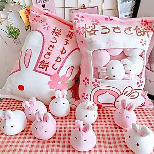 Weikap Rabbit Bunny Plush Toy Plushie Stuffed Animals Doll Baby Kids Cute Bag of Cherry Blossom Bunnies Plush Toy Soft Throw Pillow Stuffed Animal Toys Creative Gifts Room Decor