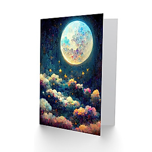 Artery8 Magical Full Moon Stars for Him or Her Man Woman Birthday Thank You Congratulations Blank Art Greeting Card