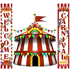 Carnival Decoration Porch Sign Carnival Circus Birthday Party Welcome Banner Decoration Set Circus Carnival Banner Carnival Party Supply Decor Home Decorations (Red and White)