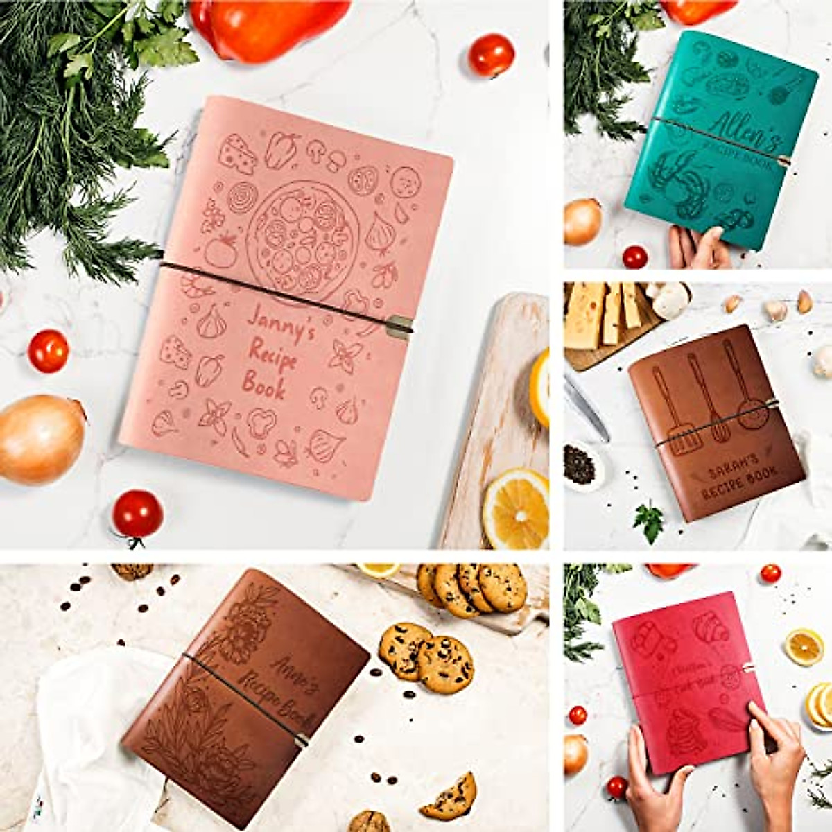 Personalized Recipe Book, 19 Custom Cover Designs, Customized Leather Family Cookbook Recipe Journal, Blank Recipe Book to Write in, Handcrafted Gift for Mom, Dad, Christmas, Birthday, Husband, Wife