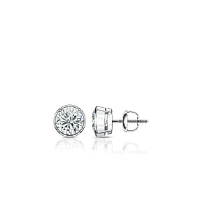 1/5 Carat Diamond Round Stud Earrings in 14k White Gold (I1-I2, cttw) Bezel Set Screw Back by Diamond Wish