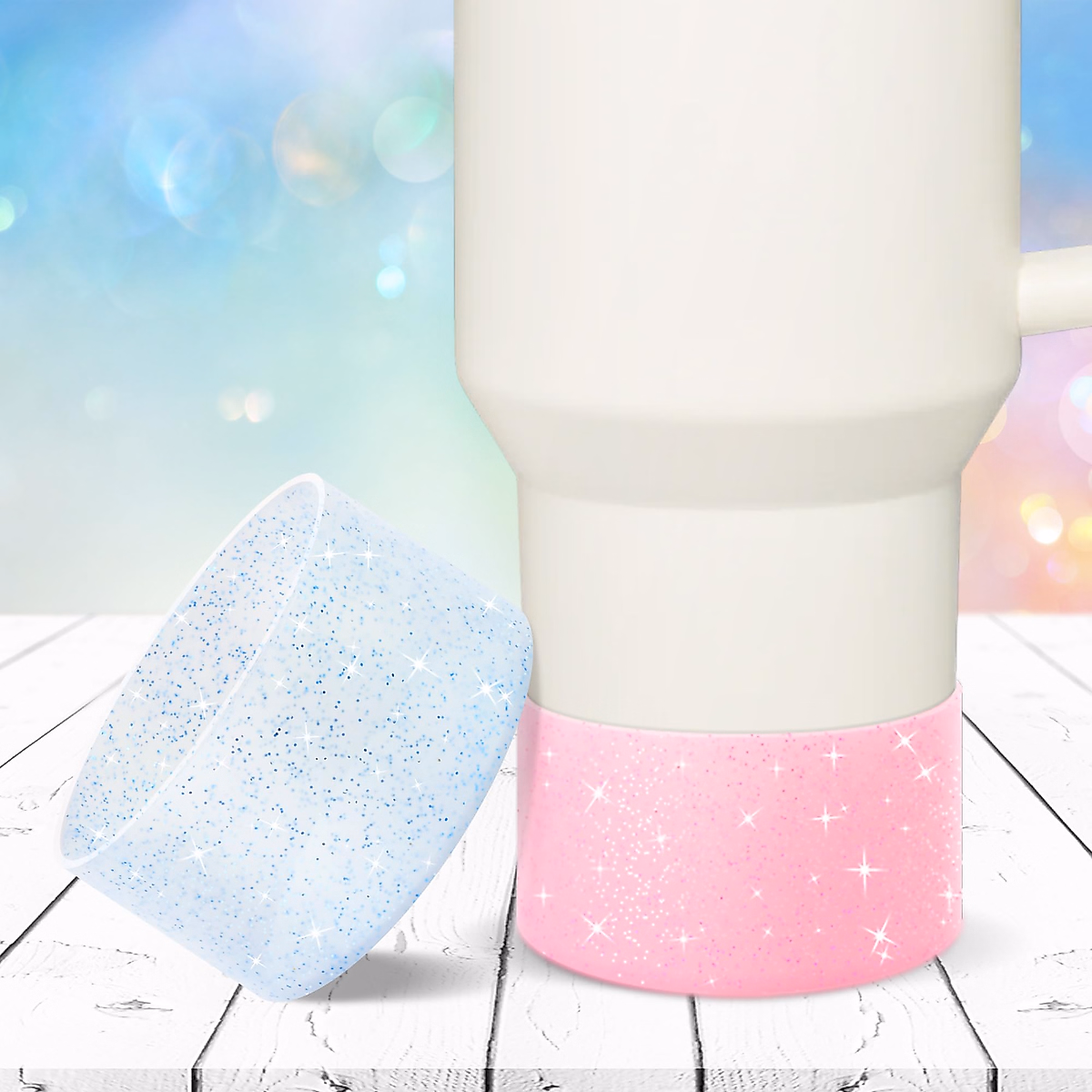 Vmini Protective Glitter Silicone Boot, Compatible with Stanley Tumbler 20-40oz & Hydro Flask Water Bottle 12-24oz and More Bottles/Tumblers with 2.8-2.95in Bottom, Bling Anti-Slip Sleeve Cover