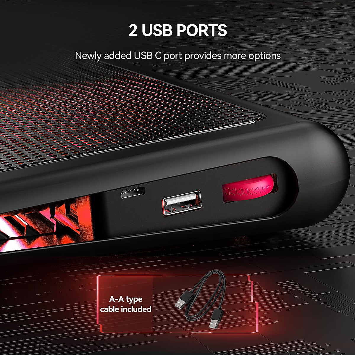 TECKNET Laptop Cooling Pad, 12"-15.6" Laptop Cooler, Gaming Laptop Cooling Stand, Wind Speed Adjustable, 2 USB Powered Laptop Fan Cooling Pad for Laptop Within 16 Inch (Red)