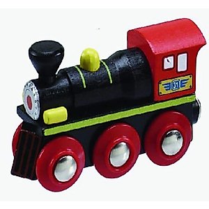 maxim enterprise, inc. Wooden Train Engine, Heritage Engine Locomotive for Toy Train, Compatible with Thomas & Friends, Brio Railway Set, Major Brand Wooden Train Set and Accessories, Black & Red