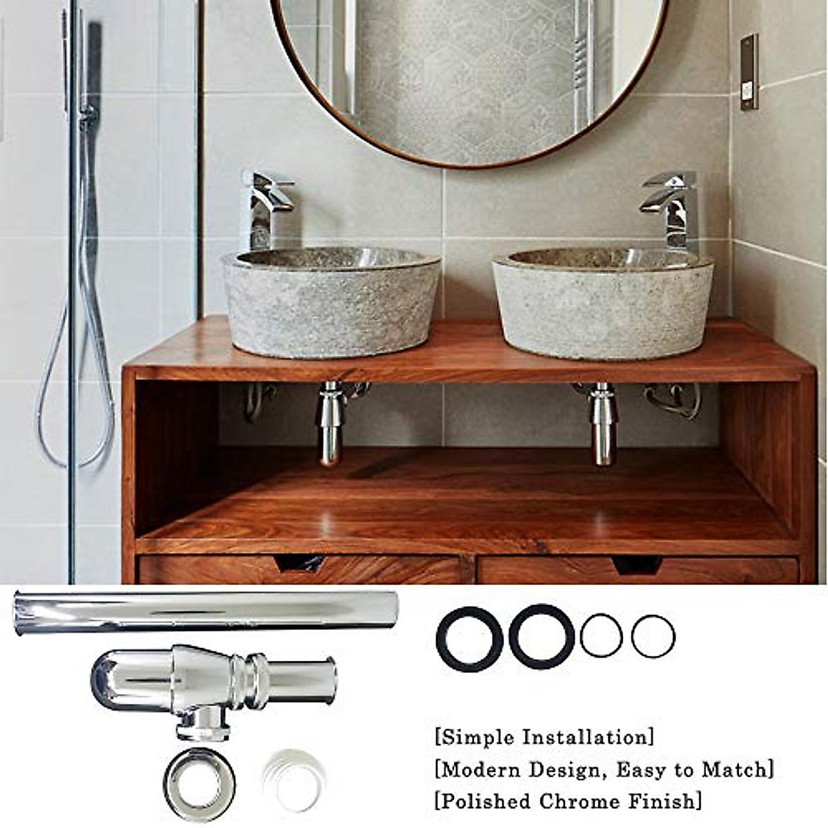 Chrome Bathroom Basin Sink Bottle Trap Waste Pipe 1-1/4 inch Slip Inlet Drain Tube Kit …