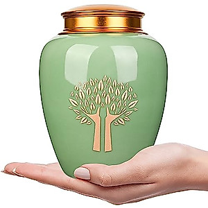Stylitzy Medium Urn for Human Ashes,Decorative Ceramic Cremation Urn for Human or Pet Ashes,Small Keepsake Urn for Sharing Ashes Hold Up to 65 Cubic Inch,Tree of Life Design Memorial Urns (Green)