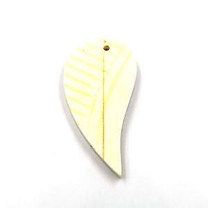 Bone Pendant | 2.5" Inch Feather Shaped Natural Ox Bone with One Gold Suspension Ring | White, Light Brown, Dark Brown - White