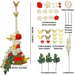 Wedding Brooms for Jumping Ceremony, Extended 35 x 11.8 in DIY Whisk Broom, Jumping The Broom for Wedding, Decorative Broom with 3D Butterflies/Name Stickers/Artificial Roses/Eucalyptus Leaves