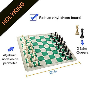 HOLYKING 20" Tournament Travel Chess Sets Roll Up, Beginner Portable Vinyl Chess Board Game Set in Carry Tube, Family Games for Kids Adults -Forest Green