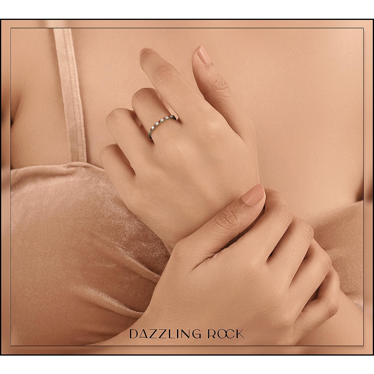 Dazzlingrock Collection Alternate Round Garnet & White Diamond Stackable Wedding Ring Band for Women in 14K Yellow Gold Size 6