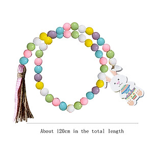 Easter Wood Bead Garland, Table Prayer Beaded with Rustic Tassel, Easter Wood Bead Tassel Garland Hanging Ornaments Decor for Rustic Easter Partyvase Wall Display (A02)