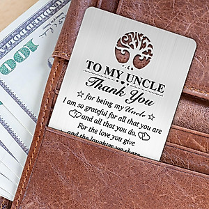 Mhfpl To My Uncle Thank You for Being My Uncle Wallet Card, Engraved Metal Wallet Insert Card for Unlcle, Thank You Unlce Card from Niece Nephew, Christmas Thanksgiving Fathers Day Birthday Gifts