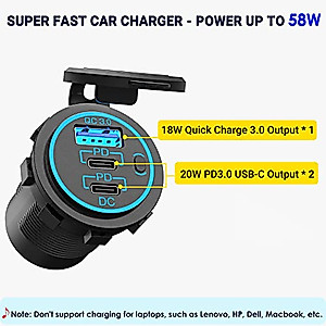 USB C Car Charger Socket 12V USB Outlet 2 Pack – Ouffun Newest 58W RV USB Outlet Dual 20W PD USB-C and 18W QC3.0 Car USB Port with Button Switch Waterproof for Car RV Boat Marine Truck Motorcycle ect