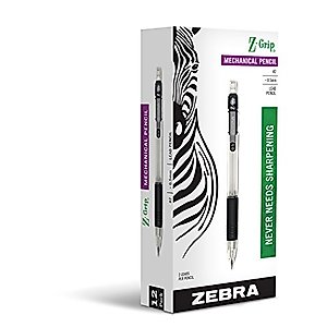 Zebra Pen Z-Grip Mechanical Pencil, 0.5mm Point Size, HB #2 Graphite, Black Grip, 12 Pack (52310)