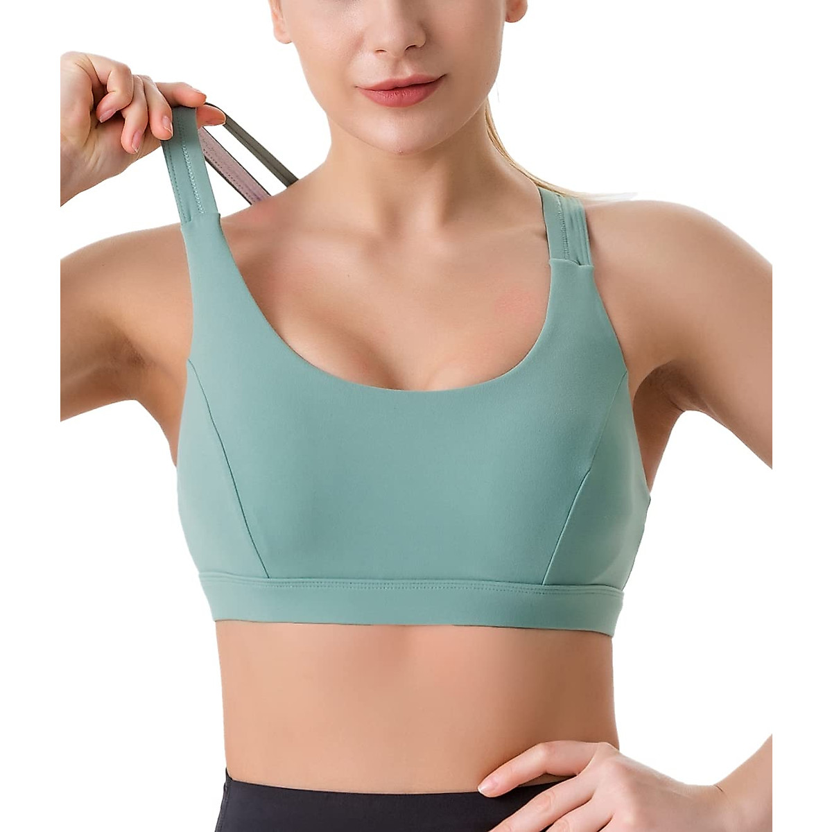 RUNNING GIRL Sports Bra for Women, Criss-Cross Back Padded Strappy Sports Bras Medium Support Yoga Bra with Removable Cups(2825 Green M)