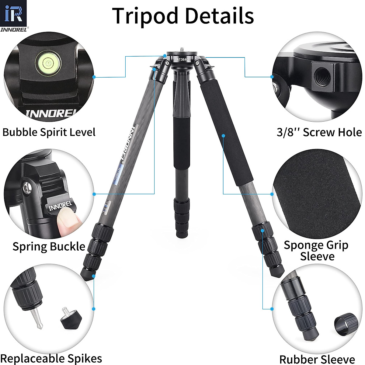 Carbon Fiber Tripod INNOREL NT364C Professional Birdwatching Heavy Duty Camera 55lb/25kg Max Load Bowl Tripod Birdwatching Camera Stand with 75mm Bowl Adapter (Max Tube 36mm, Tripod + Bowl Adapter)