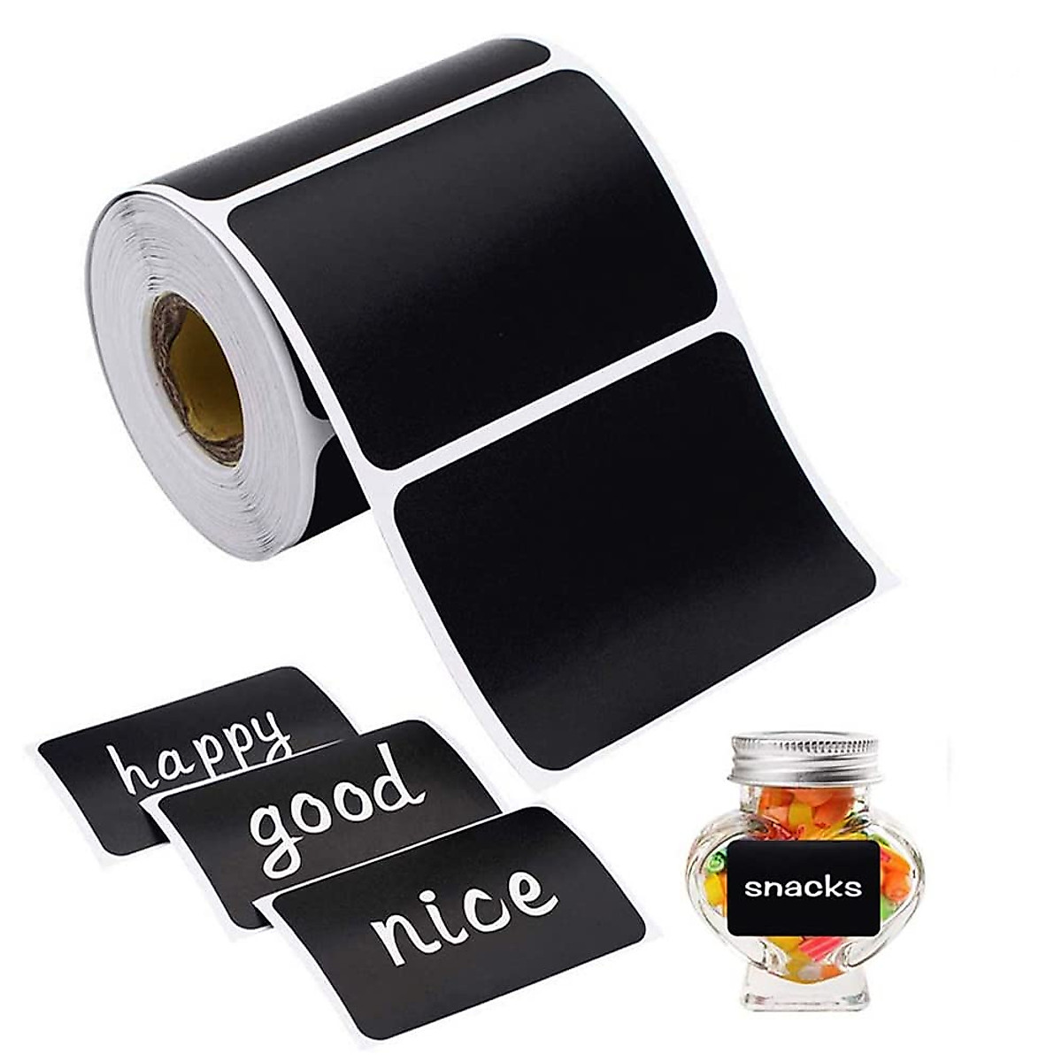 A Roll of 300pcs Black Rectangle Removable Storage Stickers Refrigerator Freezer Paper Label Self-Adhesive Labels-Waterproof Oil-Resistant for Kitchen Refrigerator Restaurants