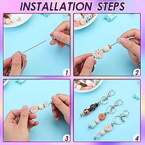 Sasylvia 30 Sets Beadable Keychain Kits Beaded Keychain Bars Resealable Pouch Bag Thank You Cards for DIY Crafts Jewelry Making