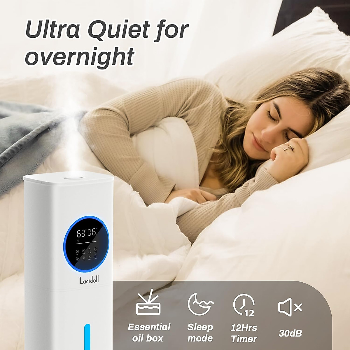 Humidifier Large Room, 2.1Gal/8L Humidifiers for Home, Humidifiers for Bedroom with Essential Oil Diffuser, Top Fill Whole House Cool Mist Humidifiers for Plants Baby Kids Adults Office, White