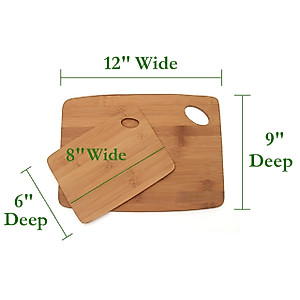 Lipper International Bamboo Wood Thin Kitchen Cutting Boards with Oval Hole in Corner, Set of 2 Boards, 6" x 8" and 9" x 12"