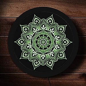 The Geeky Days Colorful Flower Pattern Mandala LED Lighting Sign Complex Flourish Weave Medallion Yoga Studio Multi-Color Lighed Hanging Board Decor