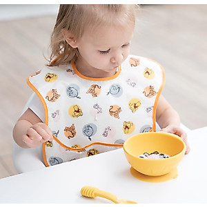 Bumkins Disney Bibs for Girl or Boy, SuperBib Baby and Toddler 6-24 Months, Essential Must Have for Eating, Feeding, Baby Led Weaning, Mess Saving Waterproof Soft Fabric, 3-pk Pooh Bear and Friends