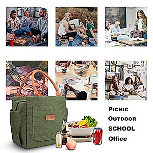 Joymee Lunch Bag Women Insulated Lunch Box Reusable Durable Leakproof Large Spacious Cooler Tote for Womens Mens Adults with Bottle Holder and Side Pockets for Work Office Travel Picnic - Green