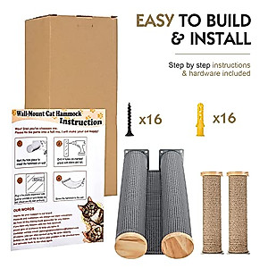 LSAIFATER Cat Hammock Wall Mounted Large Cat Perch with 2 Cat Wall Steps - Cat Wall Shelves for Indoor Cats or Kitty - Premium and Modern Cat Furniture for Sleeping, Playing, Climbing (Grey)