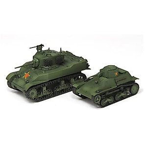 S-Model China PLA Captured Type 97 & M5A1 M5A1 Stuart Light Tank 2 Vehicles Set 1/72 ABS Tank Pre-builded Model