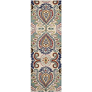SAFAVIEH Bella Collection 2'3" x 7' Ivory/Blue BEL118A Handmade Boho Premium Wool Runner Rug