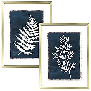 ArtbyHannah 2 Pack 12x16 Framed Botanical Wall Art Decor with Gold Frame and Decorative Tropical Plant Pictures Print For Home Decoration