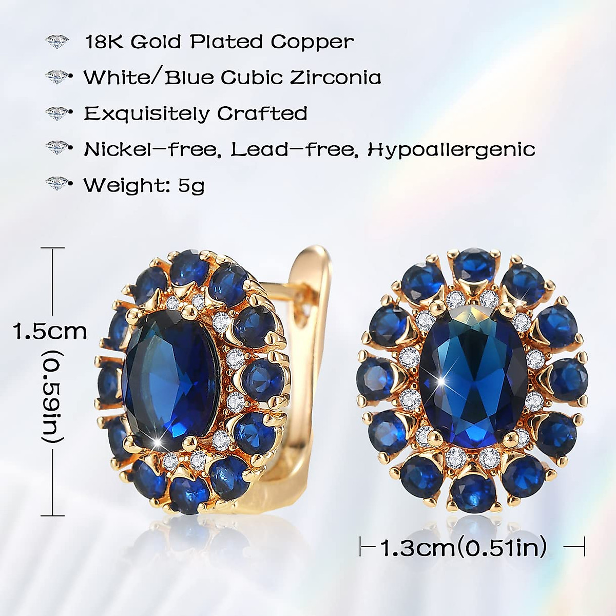 Sapphire Earrings for women, 18K Gold Plated Crystal Flower Earrings | Small Hoop Earrings | Gold Earrings for Women