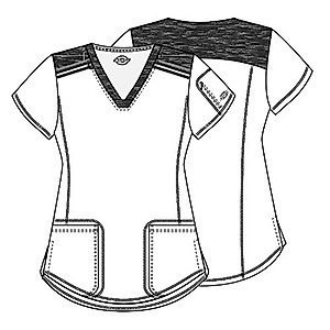 Dickies Dynamix Womens Tops, Athletic-Inspired Mélange V-Neck Scrub Top with Four-Way Stretch and Moisture Wicking DK740, XL, Black/Hot Pink