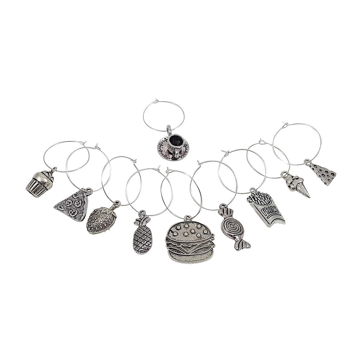 Palm City Products Food Lovers Themed Wine Charms - 10 Piece Wine Charm Set - Great Gift for Foodies