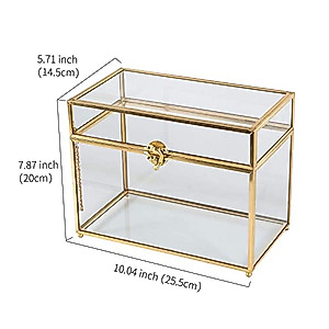 Smart Wyche Large Glass Box Wedding Card Box with Lock for Cosmetic Jewelry Sculpture DIY Mini Garden, Sturdy, 10 L x 5.71 W x 7.88 H" - Gold