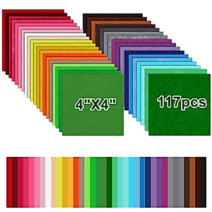 Phinus Felt, 117PCS Felt Sheets, Colourful of Felt Fabric Can Be Used for DIY, Sewing, Patchwork, Decoration (4" x 4")