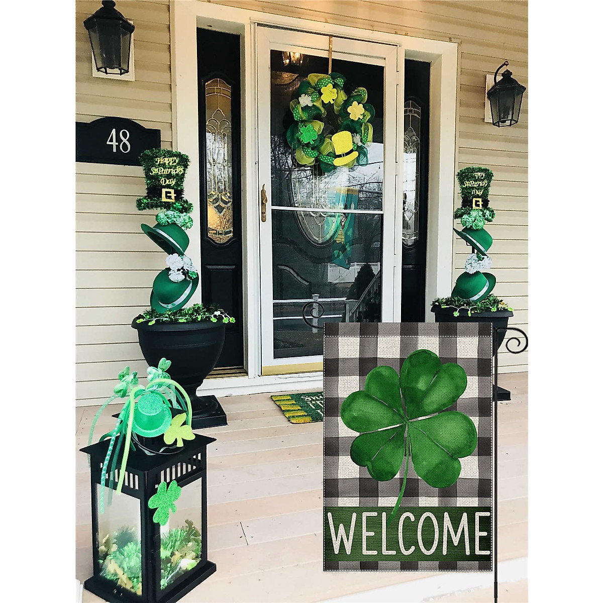 EKOREST St Patrick's Day Garden Flag 12x18 Inch Vertical Double Sided Buffalo Plaid St. Patricks Welcome Shamrock Small Yard Flag for Farmhouse Holiday Spring Outside Outdoor Decoration