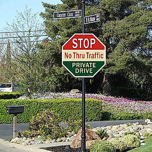Stop No Thru Traffic Private Drive Sign 12" x 12" Private Driveway Sign Metal Reflective No Thru Traffic Sign Rust Free Aluminum Stop Sign UV Protected Waterproof Outdoor Use 2 Pack