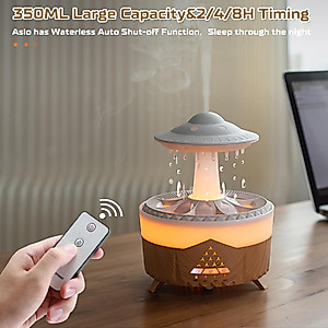 Biupky Rain Humidifier Diffuser Water Drip Humidifier with Remote Waterfall Lamp UFO Humidifier Rain Sounds White Noise Humidifier Air Humidifiers for Bedroom Desk