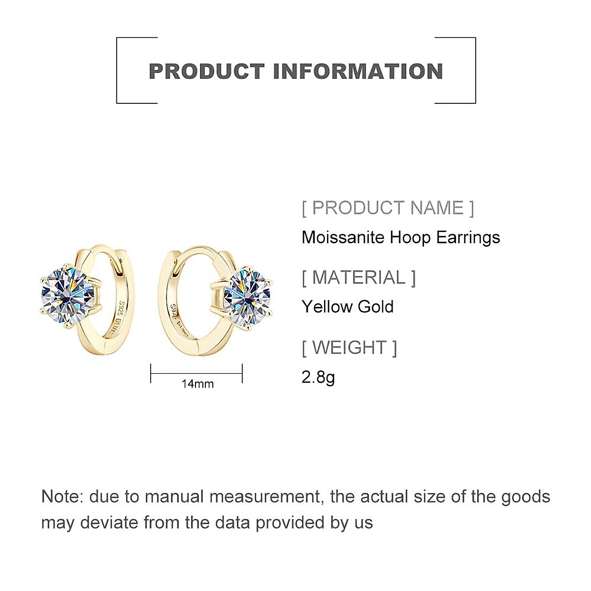 1.0CT Round Cut D Color Moissanite Hoop Earrings for Women,14K Gold Over 925 Silver Six Claw Moissanite Huggie Earrings,Fashion Jewelry Gift for Her