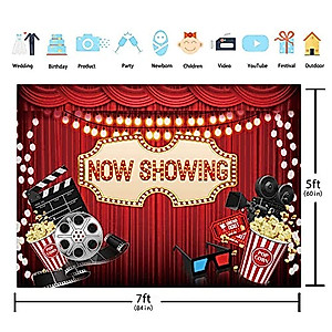 BINQOO 7x5ft Movie Night Backdrop for Birthday Party Movie Theme Now Showing Red Carpet Photography Backdrop and Studio Props Movie Party Ceremony Dress-up Awards Parties Photo Photography Background