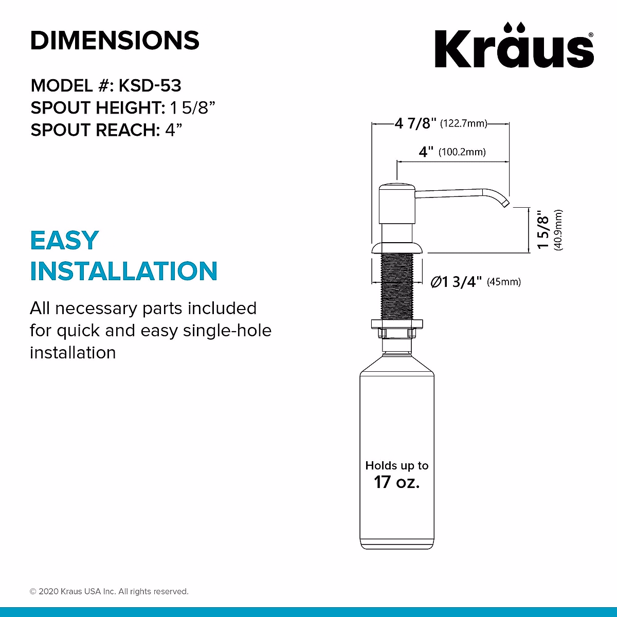 KRAUS Boden Kitchen Soap and Lotion Dispenser in Stainless Steel, KSD-53SS