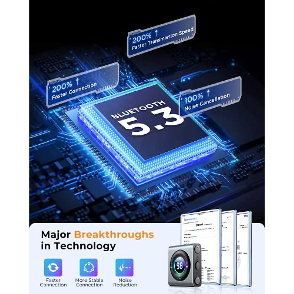 JOYROOM Bluetooth 5.3 Transmitter and Receiver 2 in 1 [LED Screen & Enhanced Dual Mics] Wireless Audio Adapter for Car/TV/Home Stereo/Headphone/Speaker/Airplane/Boat/Gym, AUX Bluetooth Adapter