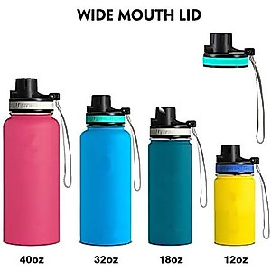Flip Lid for Hydro flask Wide Mouth, 12, 18, 32, 40, 64 oz Water Bottles, Spout Lid for Hydroflask, Thermoflask and Other Sports Water Bottles with Button Lock, Easy Carry, Leak Proof