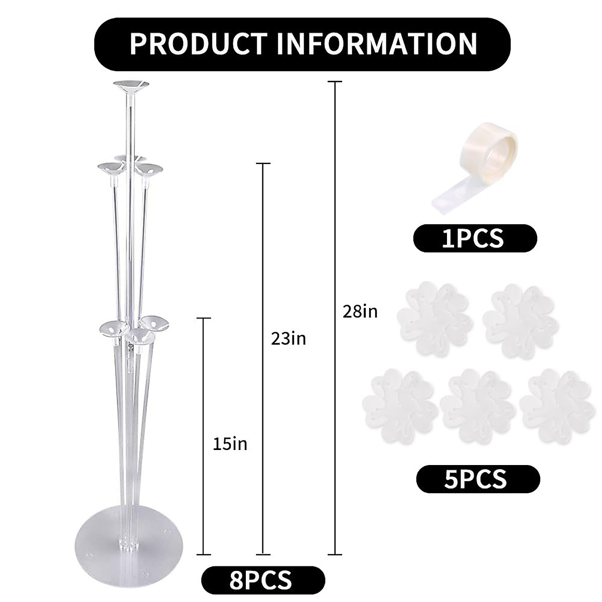 BEISHIDA 8 Sets Balloon Stand Kit 8, Balloon Centerpieces for Tables, Balloon Holder for Wedding Baby Shower Graduation Party Decorations 30th 40th 50th 60th Birthday Decorations (without balloons)