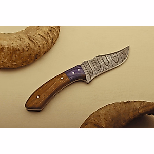 Custom Handmade Full Tang Damascus Steel Hunting Camping Skinner Knife - Wood Handle | Sheath | EDC