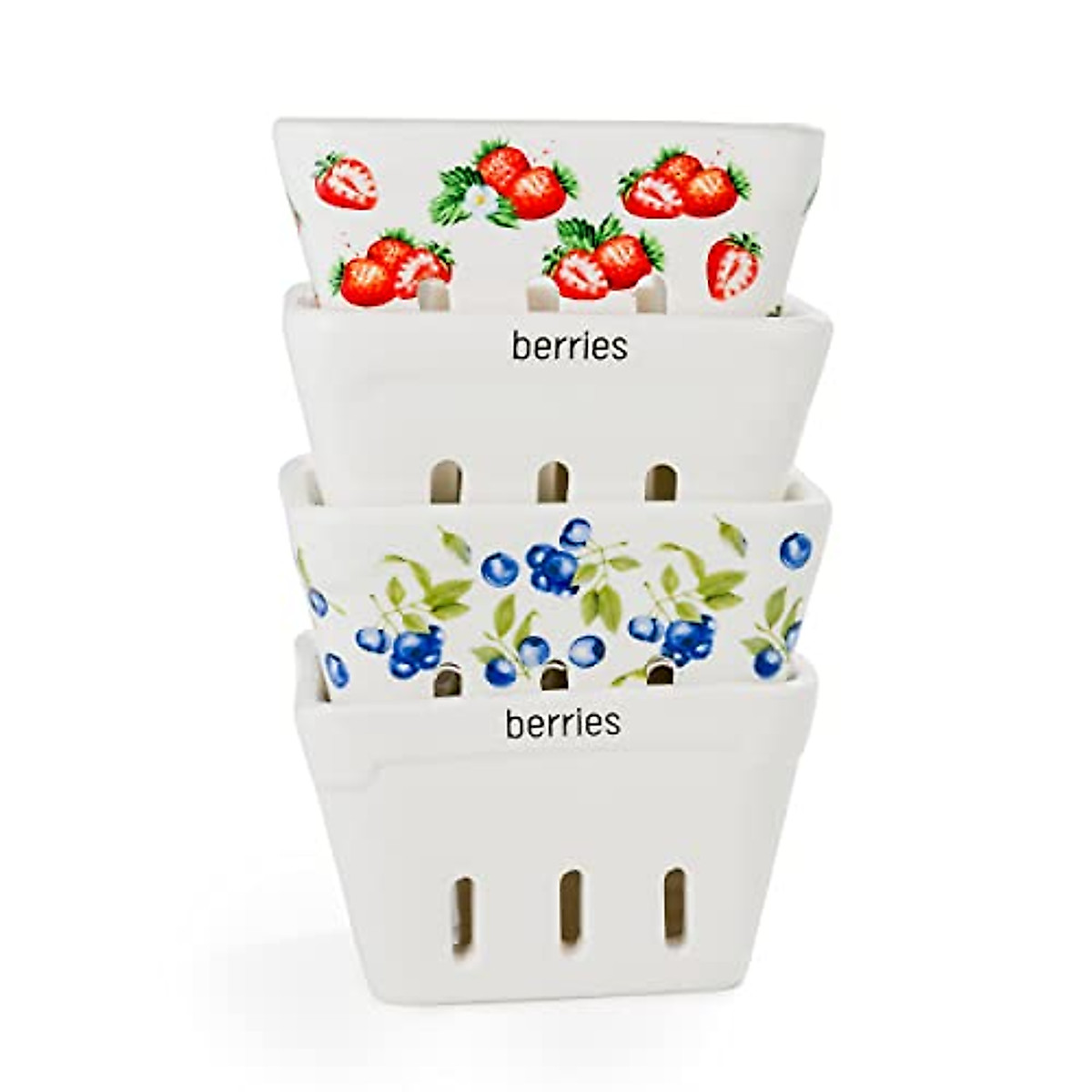 Ceramic Berry Basket set of 4 | Farmers berry basket | Strawberry market basket | Cute berry bowl | Unique ceramic fruit bowl| berry containers with holes | ceramic fruit basket for fridge